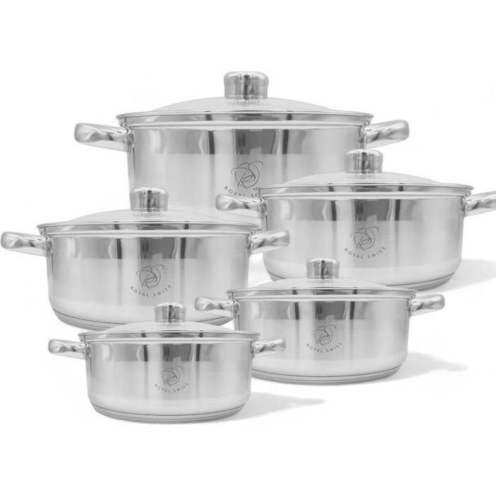 Batterie de cuisine - Royal Swiss - 10 pièces - Inox - Compatible tous ...