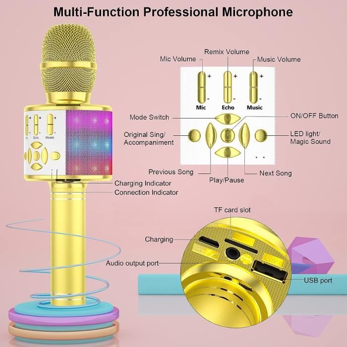 Microphone De Karaoké Pour Enfant Sans Fil Micro Karaoké Bluetooth Avec ...