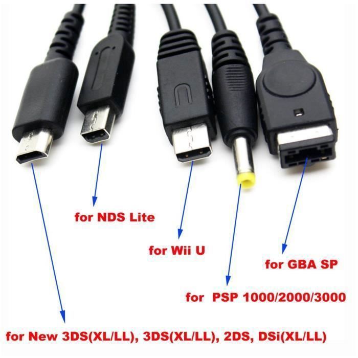 Chargeur USB 5 en 1 Nintendo DS Lite, DSi, 3DS, DSi XL, 3DS, GBA SP, DS ...