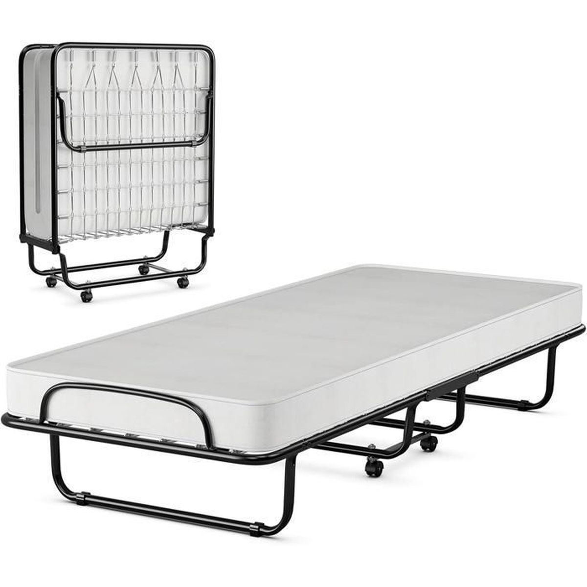 GIANTEX Lit d’Appoint Pliable 80x190CM avec Roulettes+ Matelas en ...