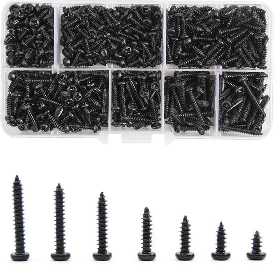 Kit d'assortiment de vis autotaraudeuses à tête cylindrique cruciforme M3 en acier au carbone ...