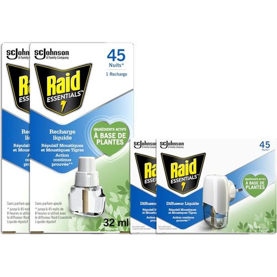 Raid Essentials Diffuseur Electrique Liquide - Répulsifs Anti-Moustiques et Moustiques Tigres ...