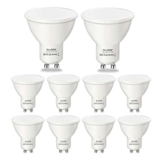 10 Ampoules Led Alusso Lighting Gu10 7w Blanc Chaud 3000k Haute