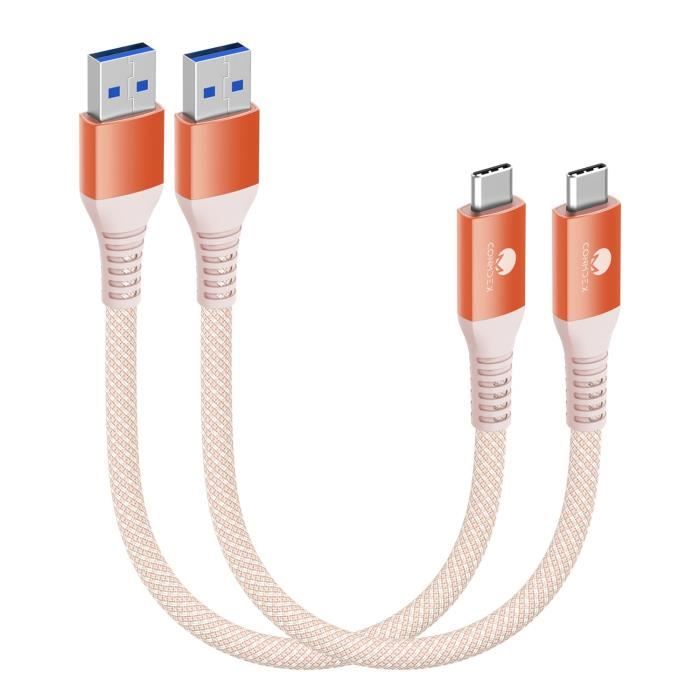 Lot de 2 câbles USB C courts 50CM-0,5M 10Gbps USB 3.1 Gen2 Type C ...