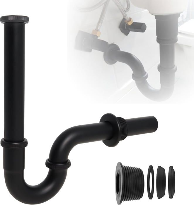 Siphon de lavabo noir - Extra long 200 mm - Siphon universel - Lavabo ...