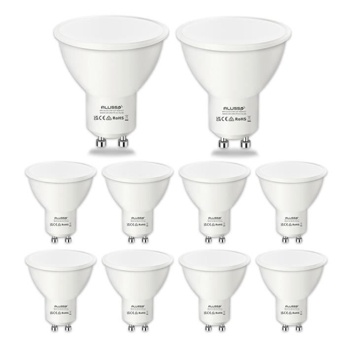 10 Ampoules Led Alusso Lighting Gu10 7w Blanc Chaud 3000k Haute