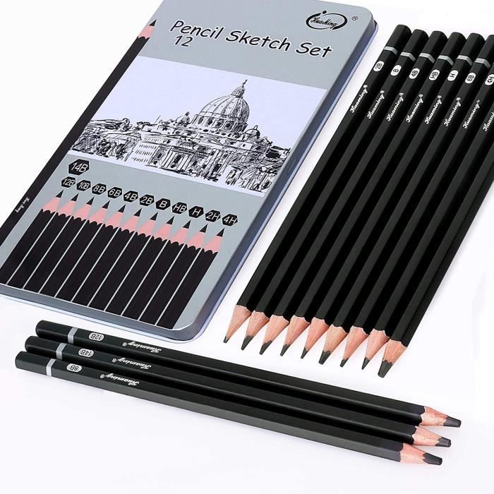 Crayon de Dessin, Crayon Dessin, Crayon de Croquis, 12pcs Artiste Set De Crayons À Dessin Pour ...