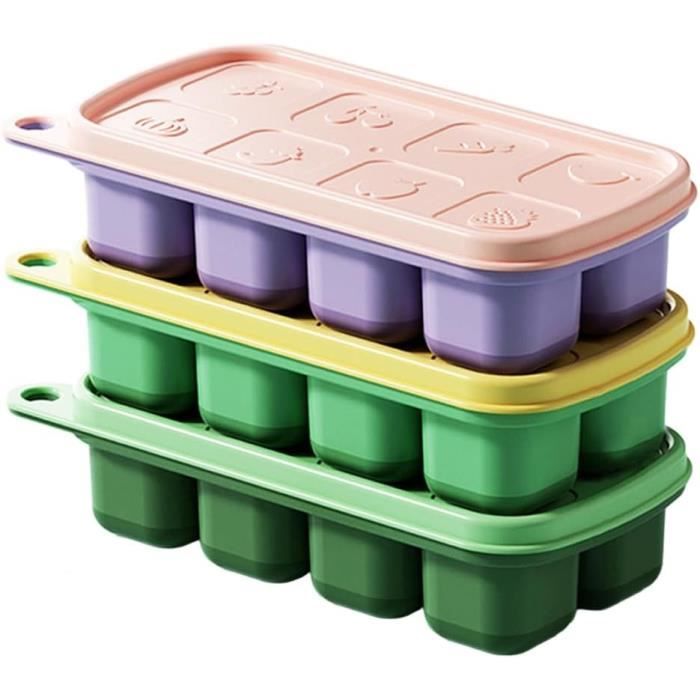 Bac a Glacon Moule Reutilisable Sac Glacons Avec Couvercle Bebe Silicone Ice Maker Cube Tray 3 ...