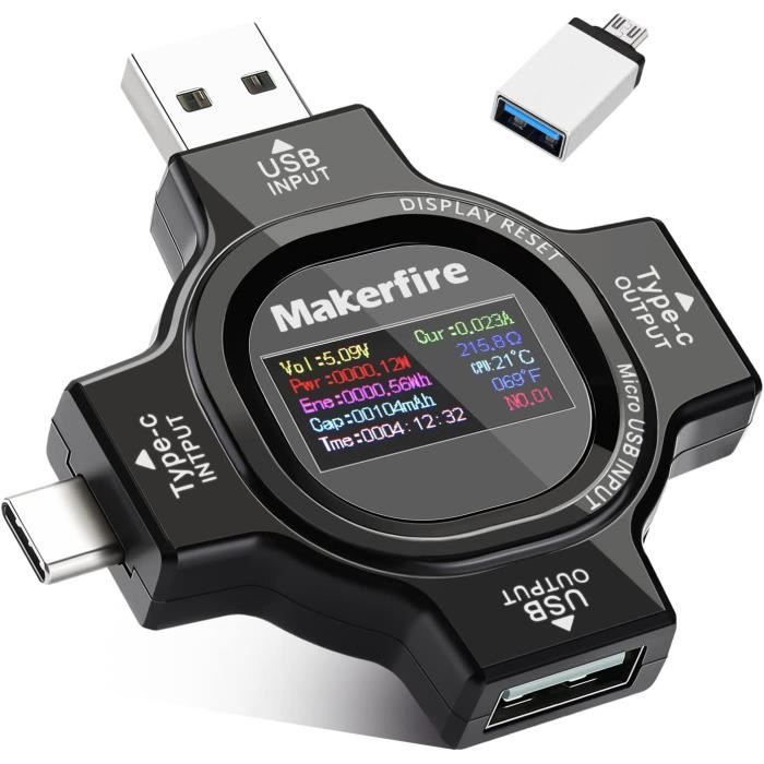 Testeur USB Type-C Voltmètre Multimètre USB Testeur de Tension et de ...