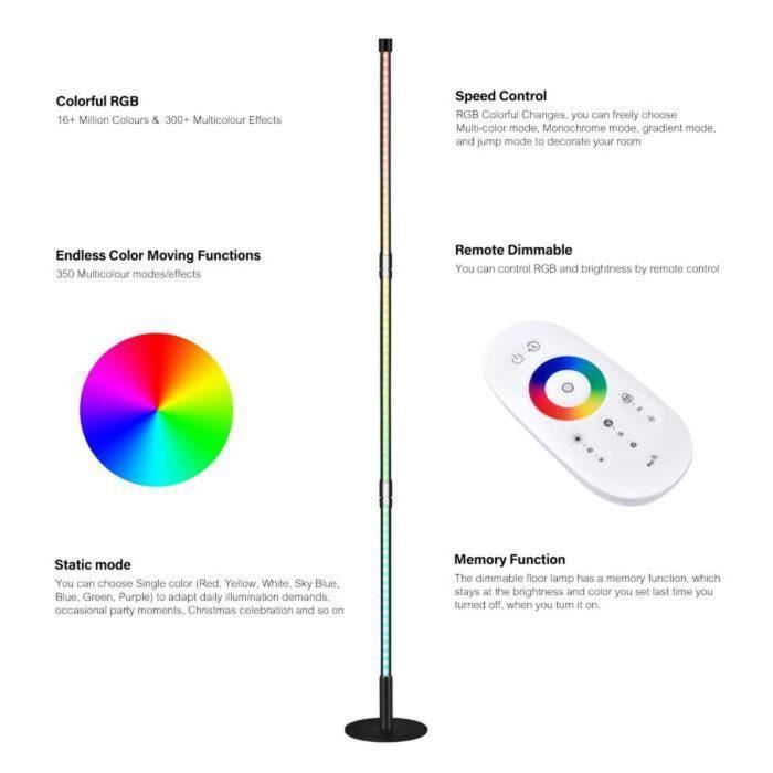 Lampadaire LED 140 C M RGB - Lampadaire Salon sur Pied d'angle - Dimmable et detachable (coins ...