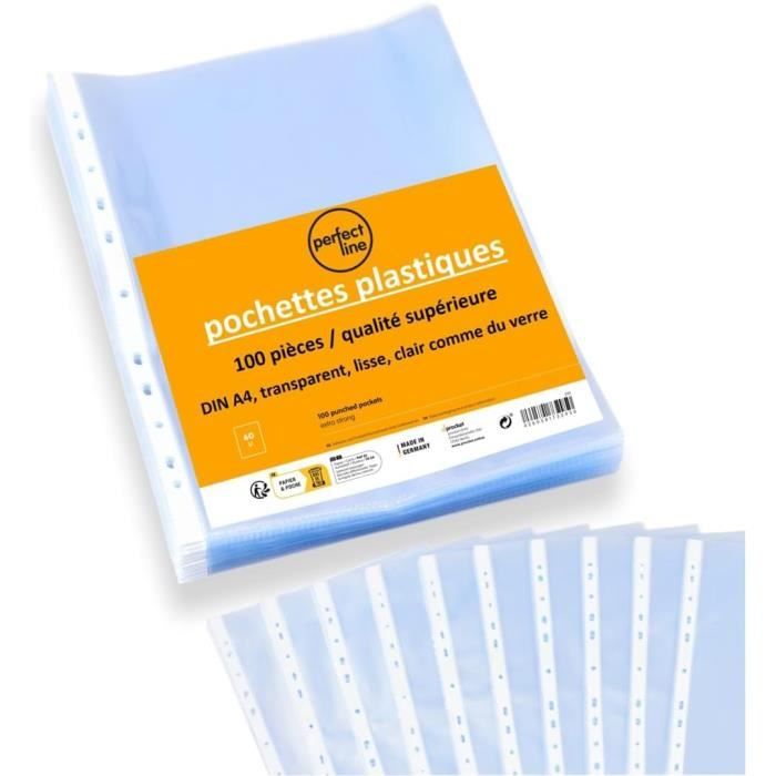 Perfect line 100 pochettes plastiques cristal A4, pochettes perforées ...