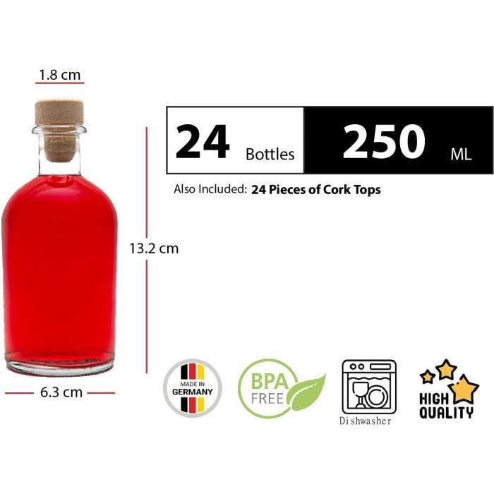 24 x 250 ML Bouteilles en Verre vides en liège Transparent Rechargeables - Hermétique pour Sloe ...