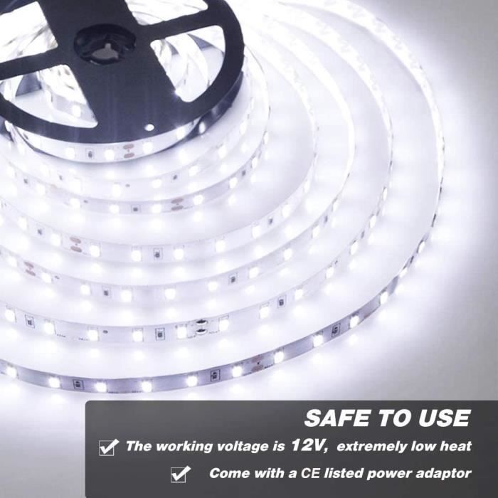 Ruban LED - RUMOCOVO - 5M - Blanc Froid Dimmable - 12V 6000k - 300 LEDs ...