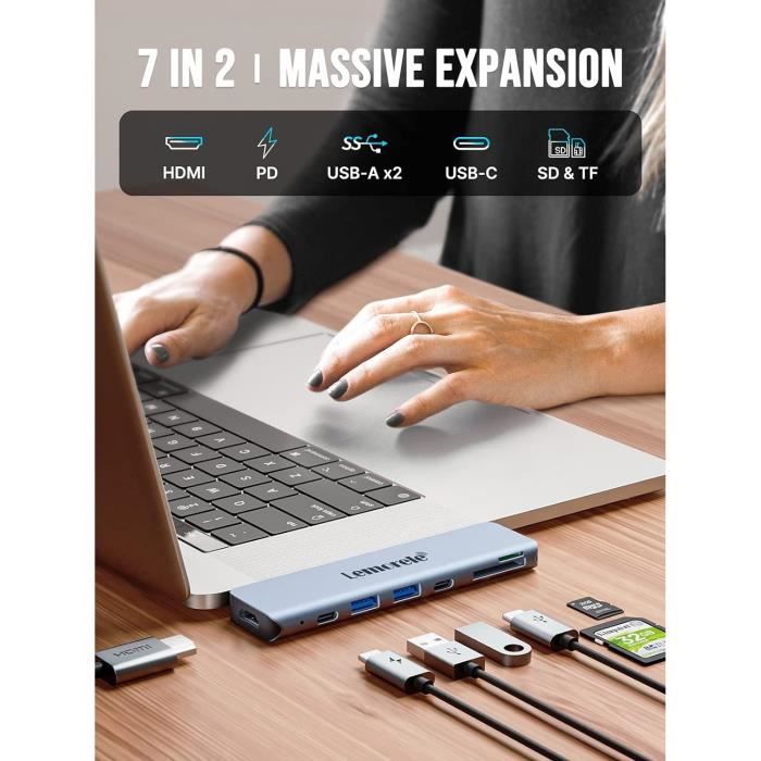 Hub Usb C Pour Macbook Pro-Air M1, Adaptateur Usb C 7 En 2 Avec 4K Hdmi ...