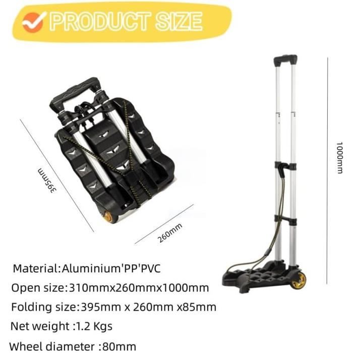 Diable pliable, diable utilitaire robuste de 64,4 kg avec roues et 2 ...