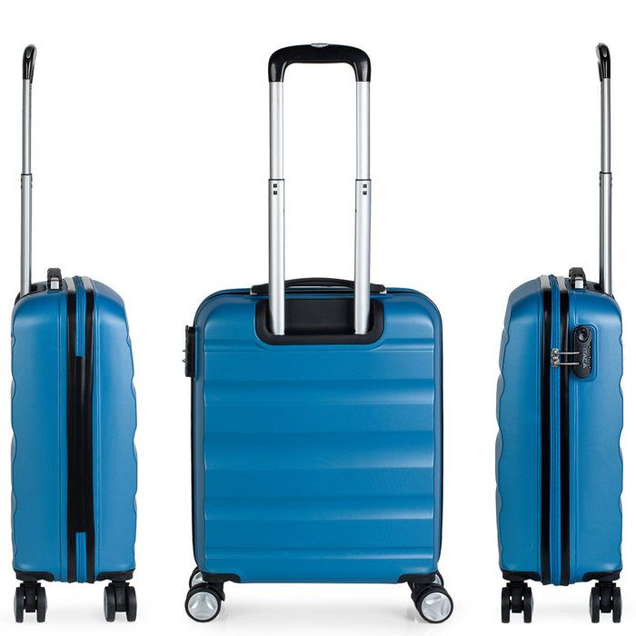 Valise Cabine - ITACA - T71650 - Bleu - 40x55x20 cm - 8 Roulettes - Rigide