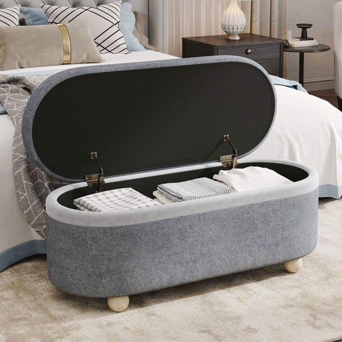 Banc coffre - LINHOO - 110 x 41 x 47 cm - Tissu polaire gris ...