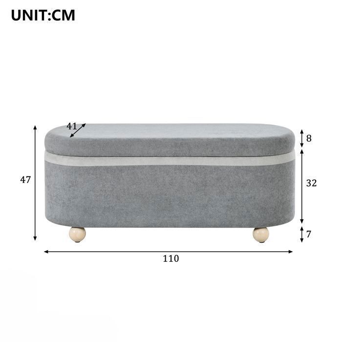 Banc coffre - LINHOO - 110 x 41 x 47 cm - Tissu polaire gris ...