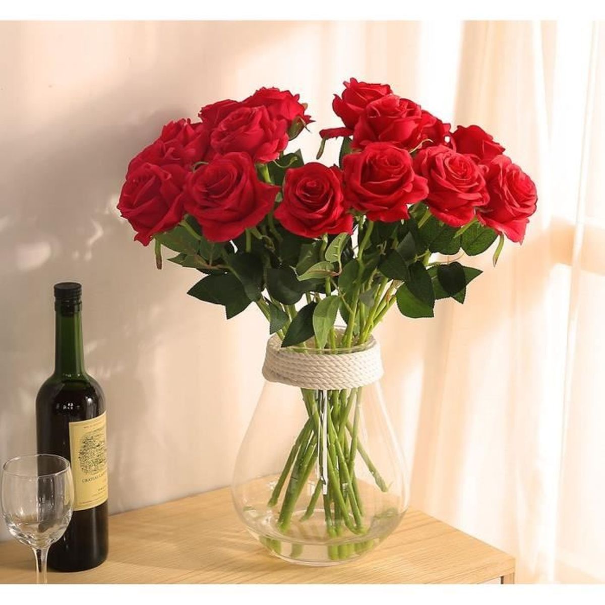 10PCS Roses Rouge Artificielle Fleurs en soie Faux Bouquet De Roses ...