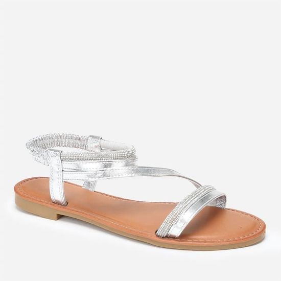 Sandales à brides argentées en simili et strass Gris - Cdiscount Chaussures
