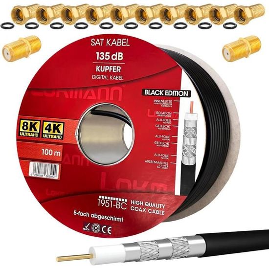 100M 135Db Coaxial Sat Cable Pure Ku Copper Pro Câble D'Antenne Coaxial ...