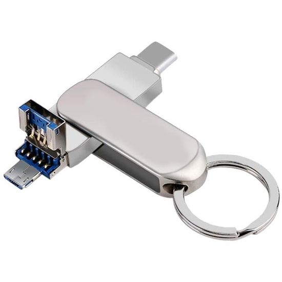Clé USB 3 en 1 TYPE-C + Micro-USB + USB3.0 Mini Clé USB en MéTal Carte MéMoire U Disk (256 Go ...