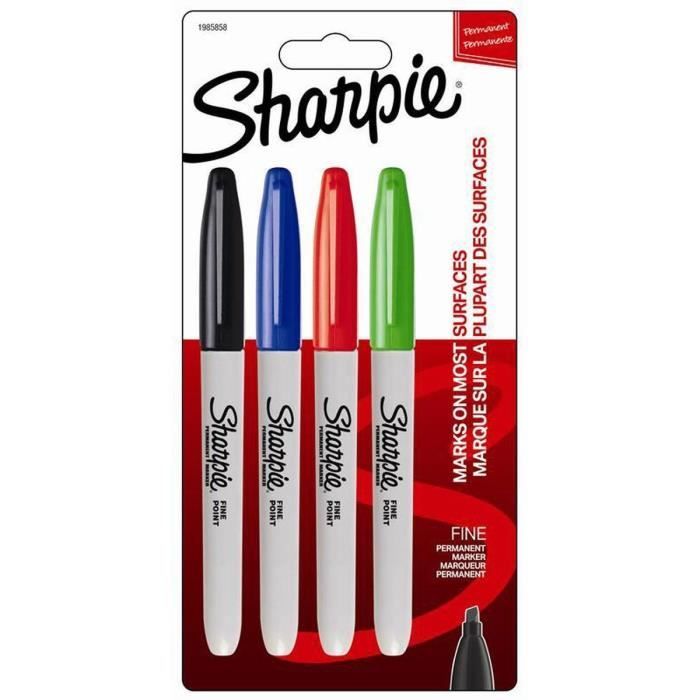 SHARPIE Lot de 4 marqueurs permanents - Pointe fine - Couleurs standard ...