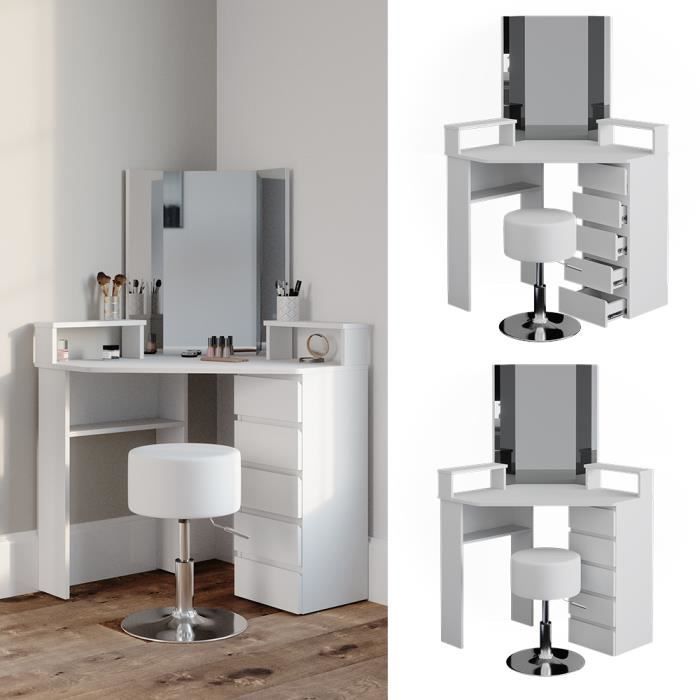 Vicco Coiffeuse en angle Table de coiffeuse Commode de coiffeuse Tilda ...