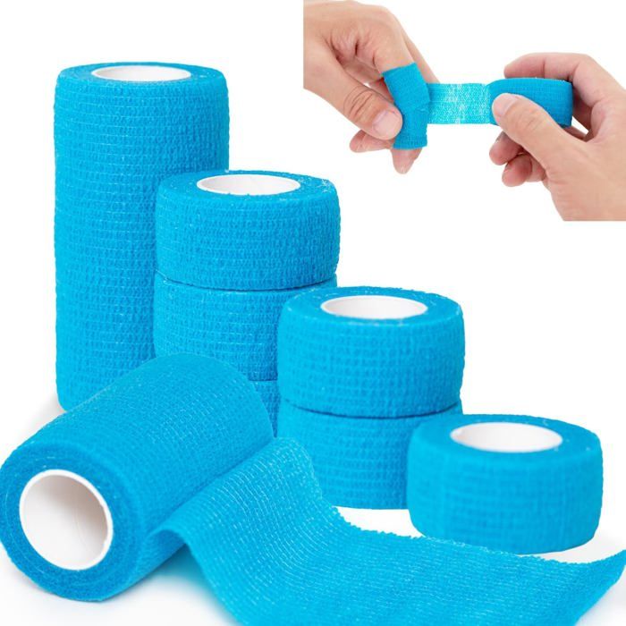 6 Rouleaux Bande Cohésive 10 Cm X 4,5 M Bleu Bandage Autoadhésif Auto ...