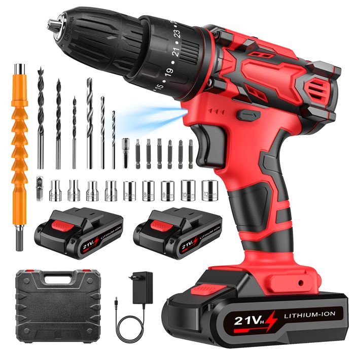 Perceuse Visseuse Sans Fil 21V avec 2 Batteries 42Nm Perceuse ...