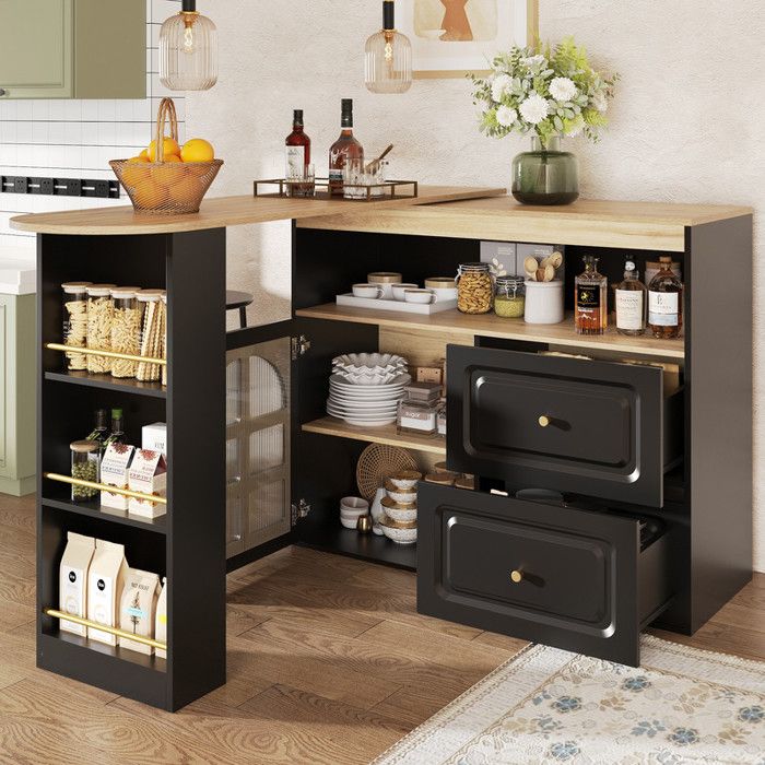 Buffet bas pivotant à 360° 138-204 x 39 x 104 cm avec 2 tiroirs, Buffet ...