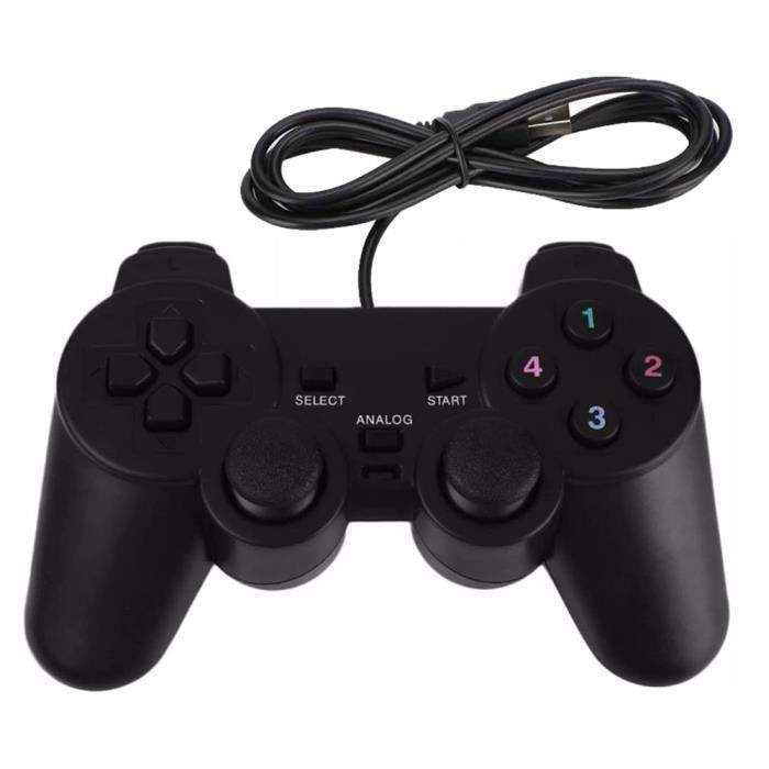 Manette USB pour PC (noir),Contrôleur manette filaire Joystick Dual ...