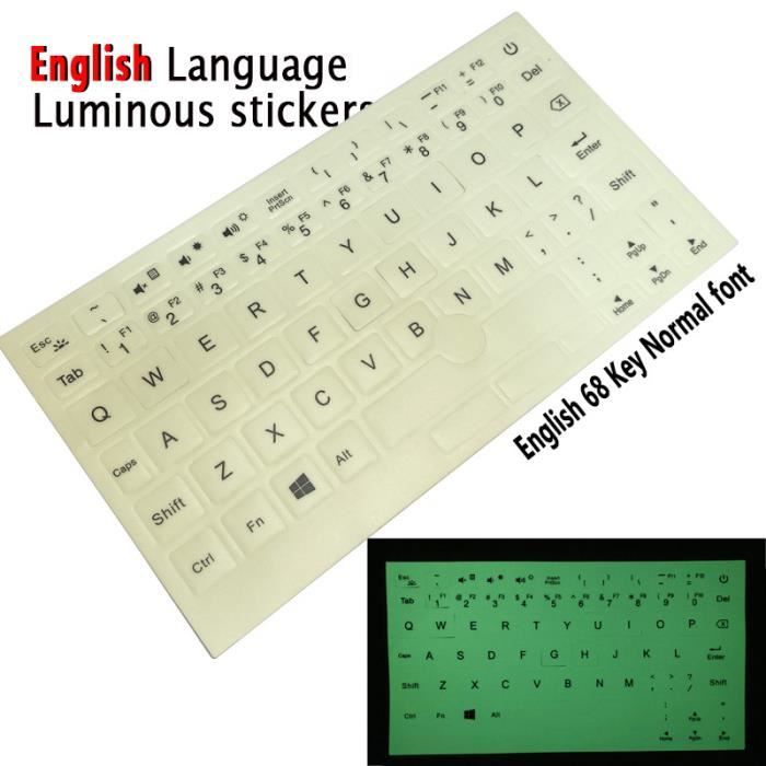 68 touches d'anglais-SR Luminous English Full Keyboard Sticker Film Glow in the Dark Capital ...
