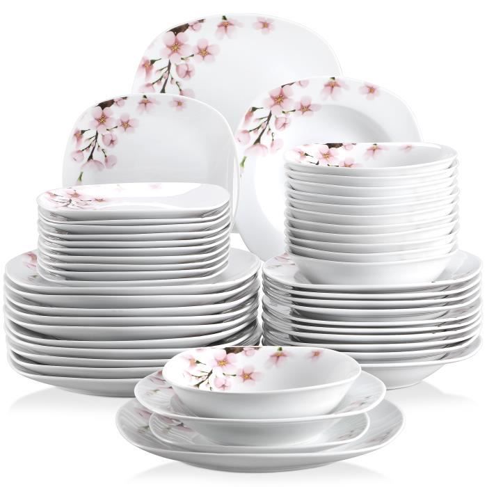 Veweet ANNIE 48pcs Service Complet 12pcs Assiette Plate, Assiette ...
