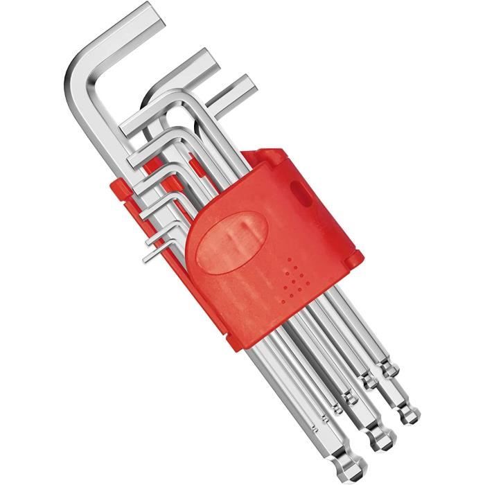 9 pièces 1.5-10MM clé allen sphérique, coudées 6 pans métriques et ...