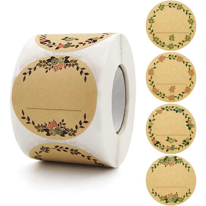 Autocollant En Papier Kraft Rond Fleurs Étiquettes Adhésives Etiquettes ...