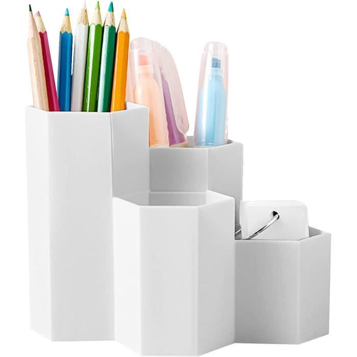 LI-Porte-Stylo Hexagonal Blanc, Organisateur de Bureau Blanc, Pot a ...