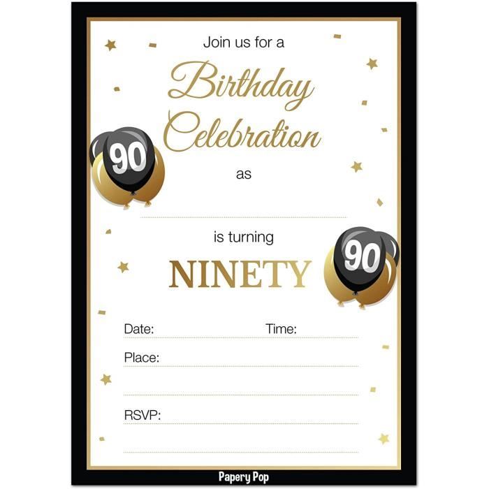 Lot de 30 invitations pour anniversaire 90 ans avec enveloppes[1813 ...