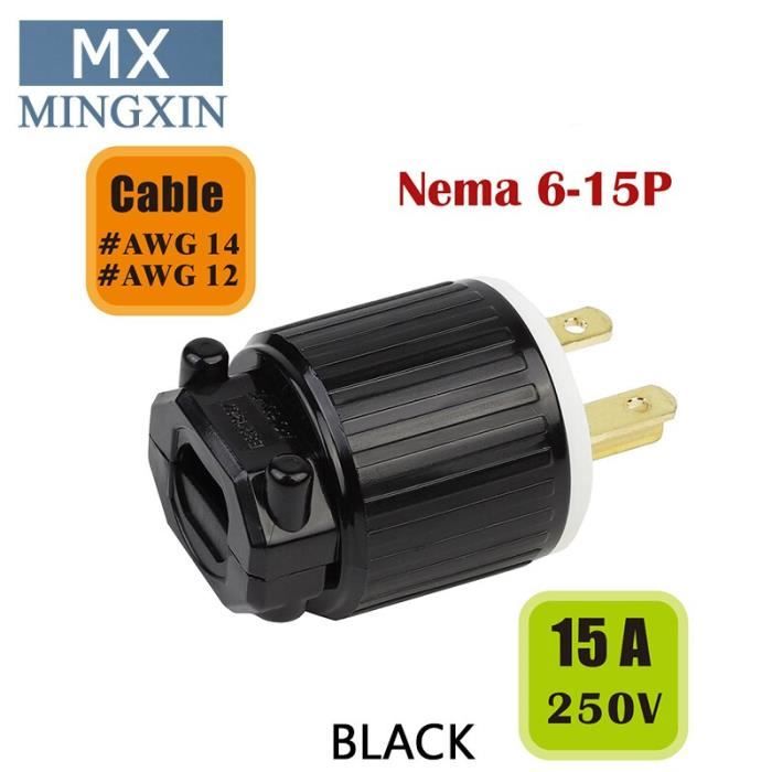 Adaptateur prise,Câblage NEMA 6-15 P mâle 15a 250V,auto-prise,prise ...