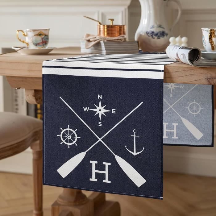 Chemin De Table Bleu Marine Rayé Chemin De Table Moderne Chemin De ...