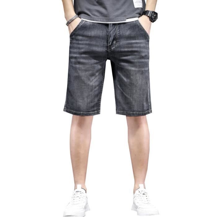 Short en Jeans Homme Avec Poche zippée Antivol Short Denim Gris Multi ...