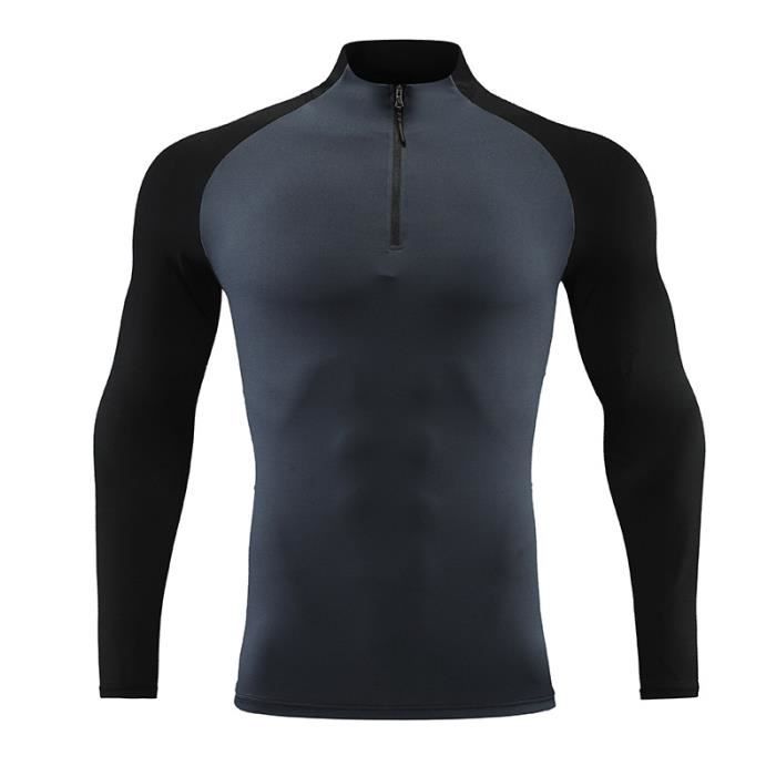 T-shirt de Compression Homme Stretch Col Montant Manches Longues Sport ...
