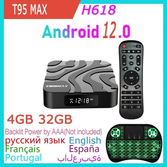 T95 MAX Android 12.0 Boîte de TÉLÉVISION intelligente 2.4G 5G Wifi Double Allwinner H618 ...