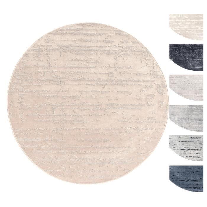 Tapis Salon Rond Beige - TESSO LIVING - Poils Courts Moderne - 195 x ...