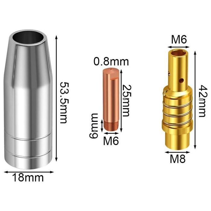 Consommables MIG 15AK 1 buse conique 10 tubes de contact M6 08mm ...