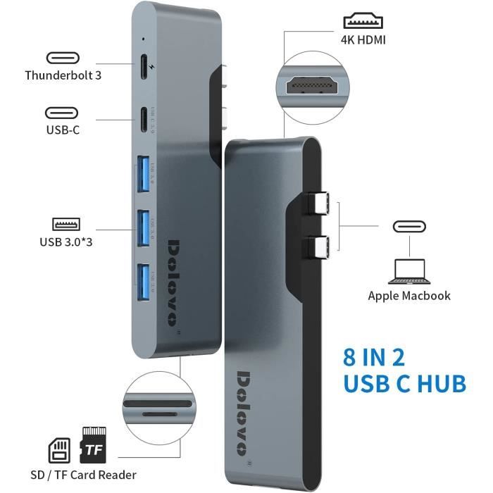 Hub USB C Adaptateur MacBook Pro-Air M1 multiport 8 en 2 avec 4 K HDMI ...