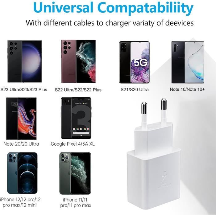 2-Pack Chargeurs Usb C 25W, Chargeur Rapide Pd 3.0 Avec Câble De Charge ...