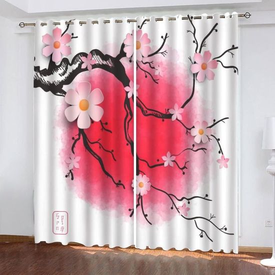 Rideau Occultant Cerisier Rouge Rideaux Chambre Salon Moderne 3D Style ...