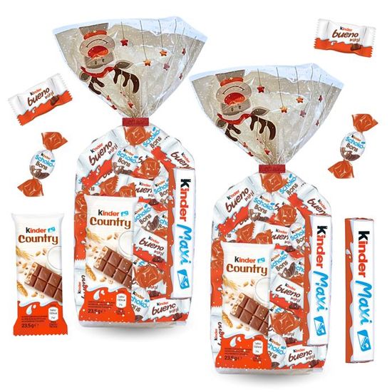 2 sachets de Noël garnis de 40 chocolats Kinder Schokobons, Mini Bueno ...