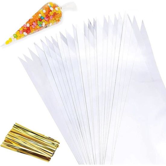 150 Pièces Sachets Transparents Cellophane Cône Bonbons Friandises ...